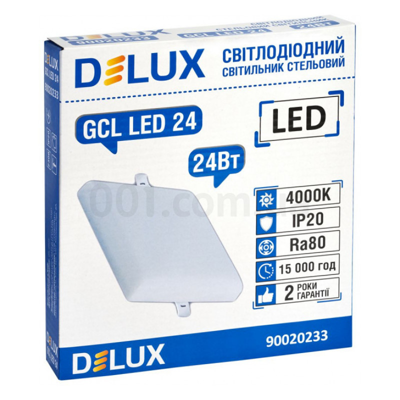 Светильник светодиодный потолочный 24Вт квадрат 4000К GCL LED 24 Delux ...