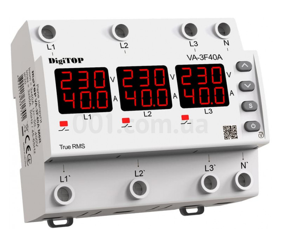 Реле контроля напряжения и тока VA-3F40A M6R трехфазное 40А DigiTOP купить в Киеве в интернет ...