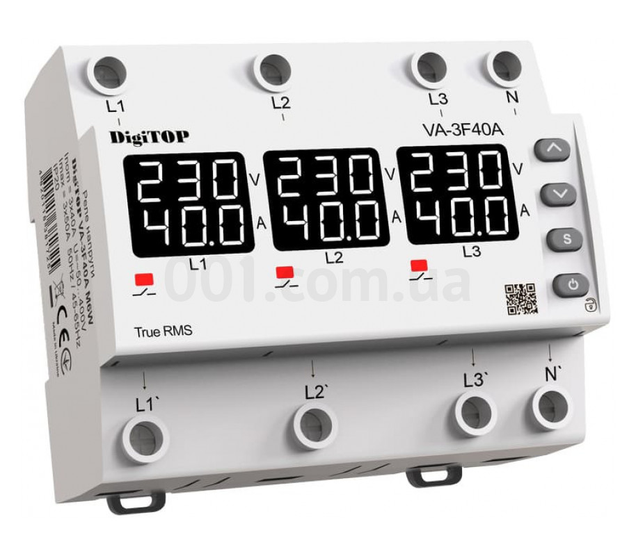Реле контроля напряжения и тока VA-3F40A M6W трехфазное 40А DigiTOP купить в Киеве в интернет ...