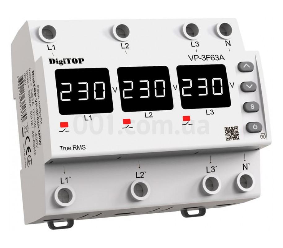 Реле контроля напряжения VP-3F63A M6W трехфазное 63А DigiTOP купить в Киеве в интернет-магазине ...