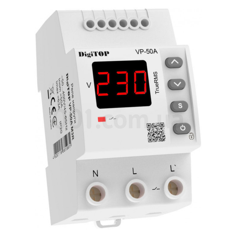Реле контроля напряжения VP-50A M3R однофазное 50А DigiTOP купить в Киеве в интернет-магазине ...