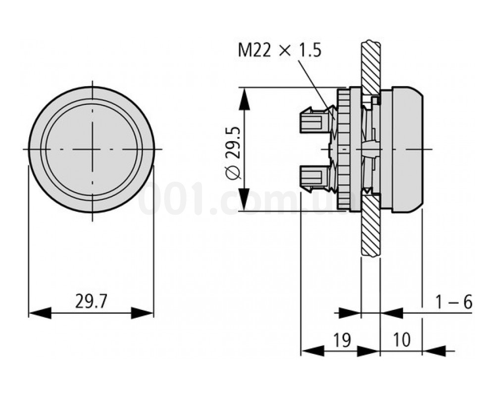 Головка кнопки с самовозвратом плоская черная M22-D-S Eaton (216590 ...