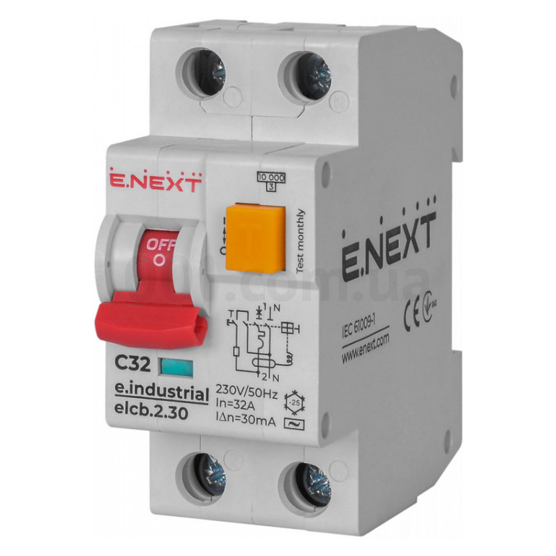 Автоматический выключатель дифференциального тока (дифавтомат) e.industrial.elcb.2.C32.30 2P 32 ...