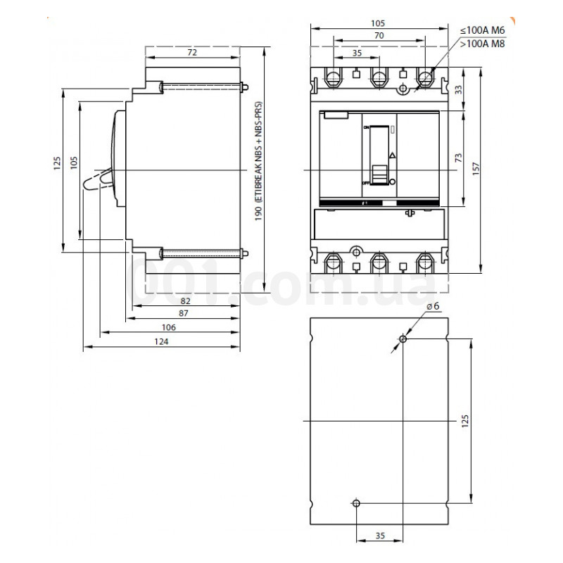 Автоматичний вимикач NBS-TMS 100/3L 3P 80A 36кА ETI (4673006) купити в ...