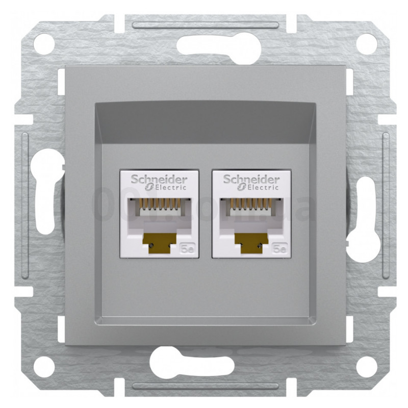 Розетка компютерна Rj45 кат 5e Utp подвійна Asfora алюміній Schneider Electric Eph4400161