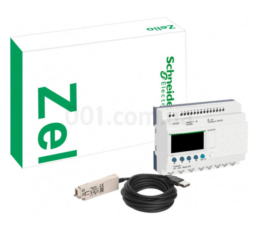 Комплект Zelio Logic (ПЛК SR2B201BD + USB кабель + Zelio Soft 2) 12 вх./8 вых. 24В DC Schneider ...